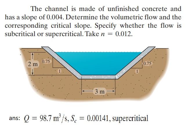Solved The channel is made of unfinished concrete and has a | Chegg.com