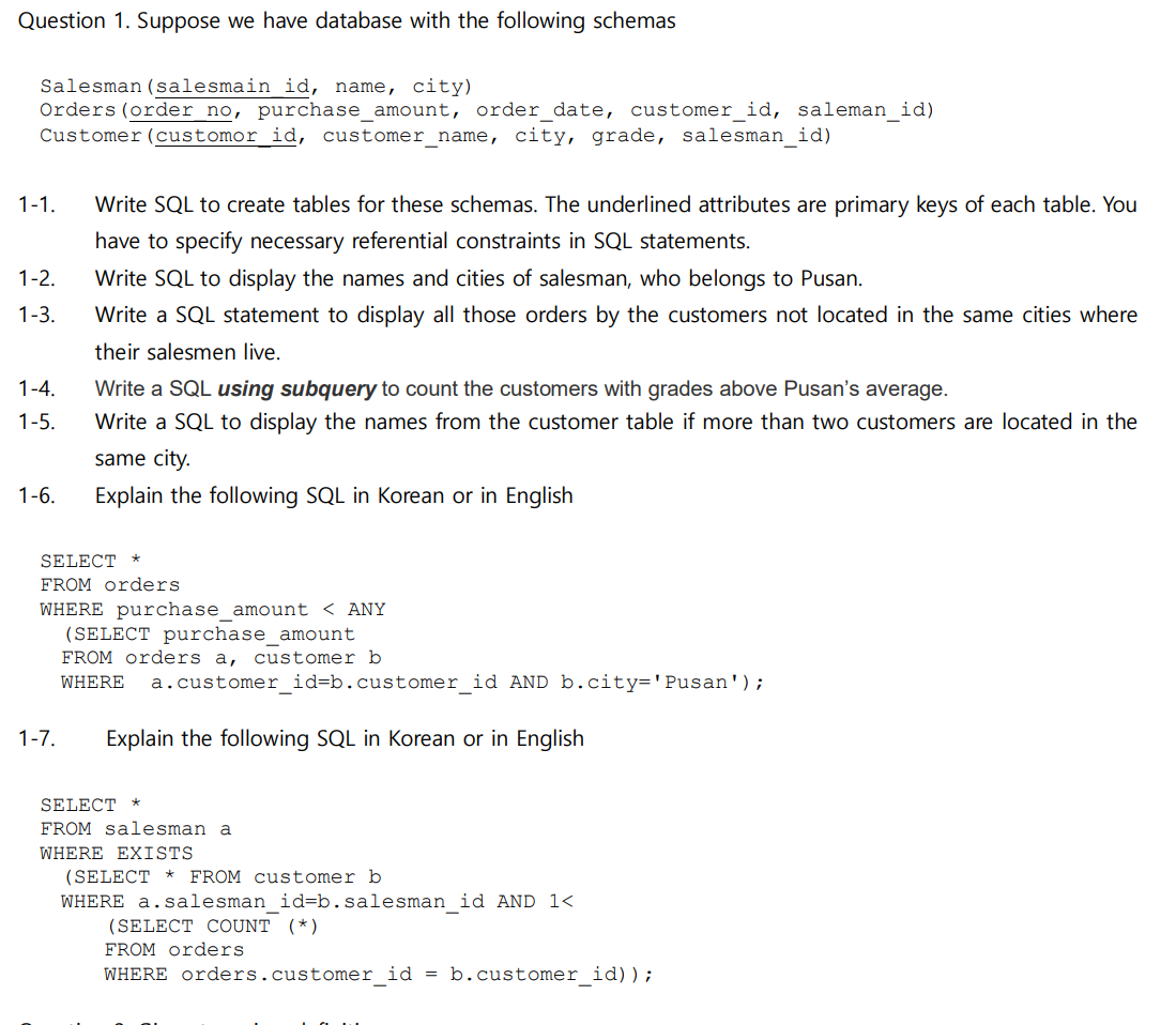 Solved Question 1. Suppose we have database with the | Chegg.com