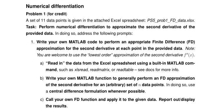 Numerical differentiation Problem 1 (for credit) A | Chegg.com