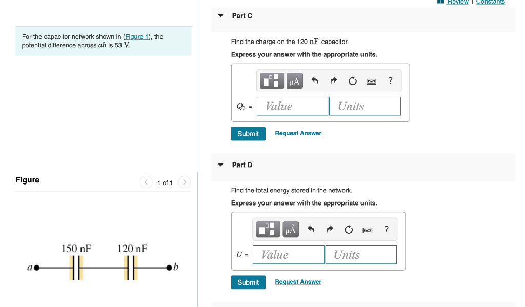 Solved Review I Constants Part A For the capacitor network | Chegg.com