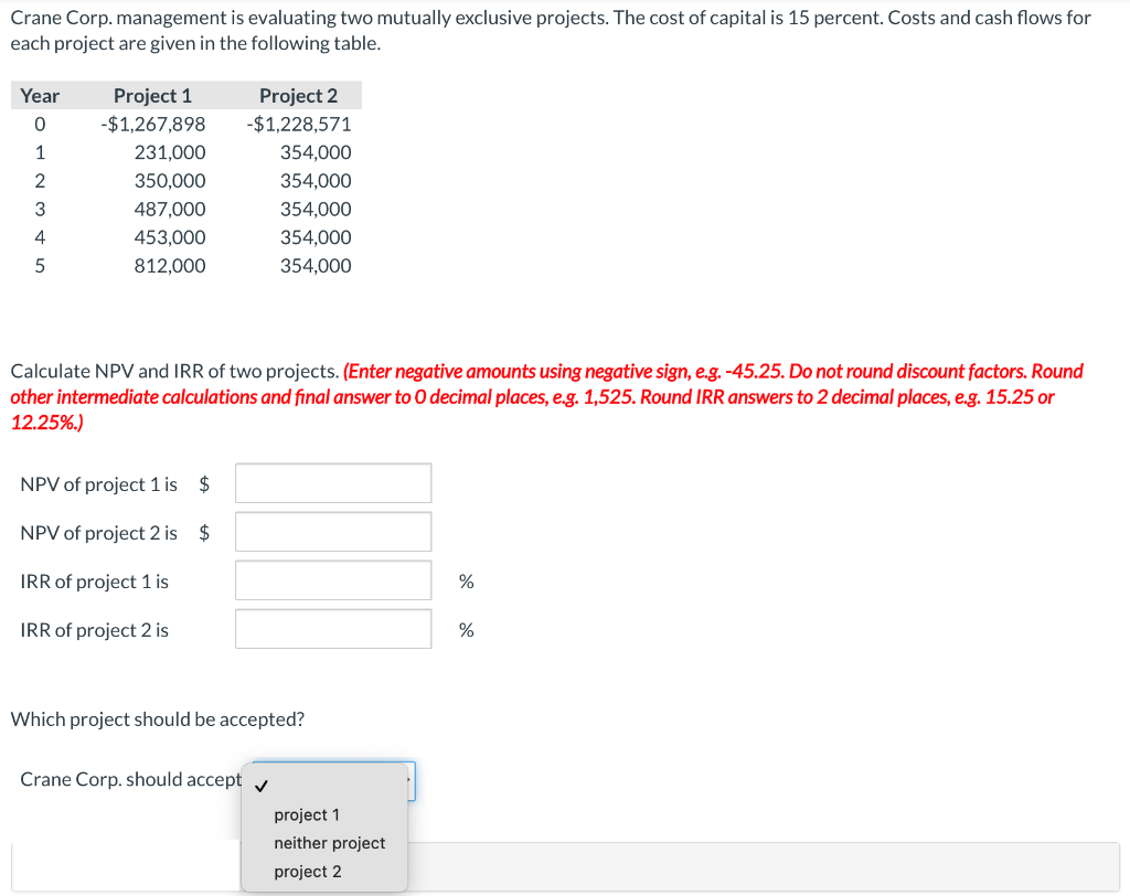 Solved Crane Corp. management is evaluating two mutually | Chegg.com