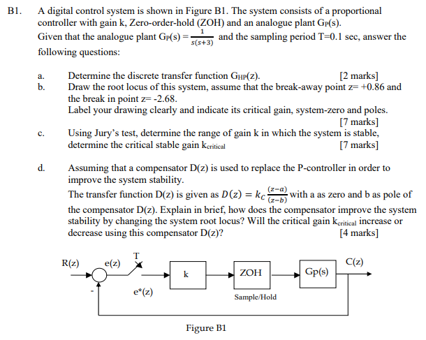 Solved B1. A digital control system is shown in Figure B1. | Chegg.com