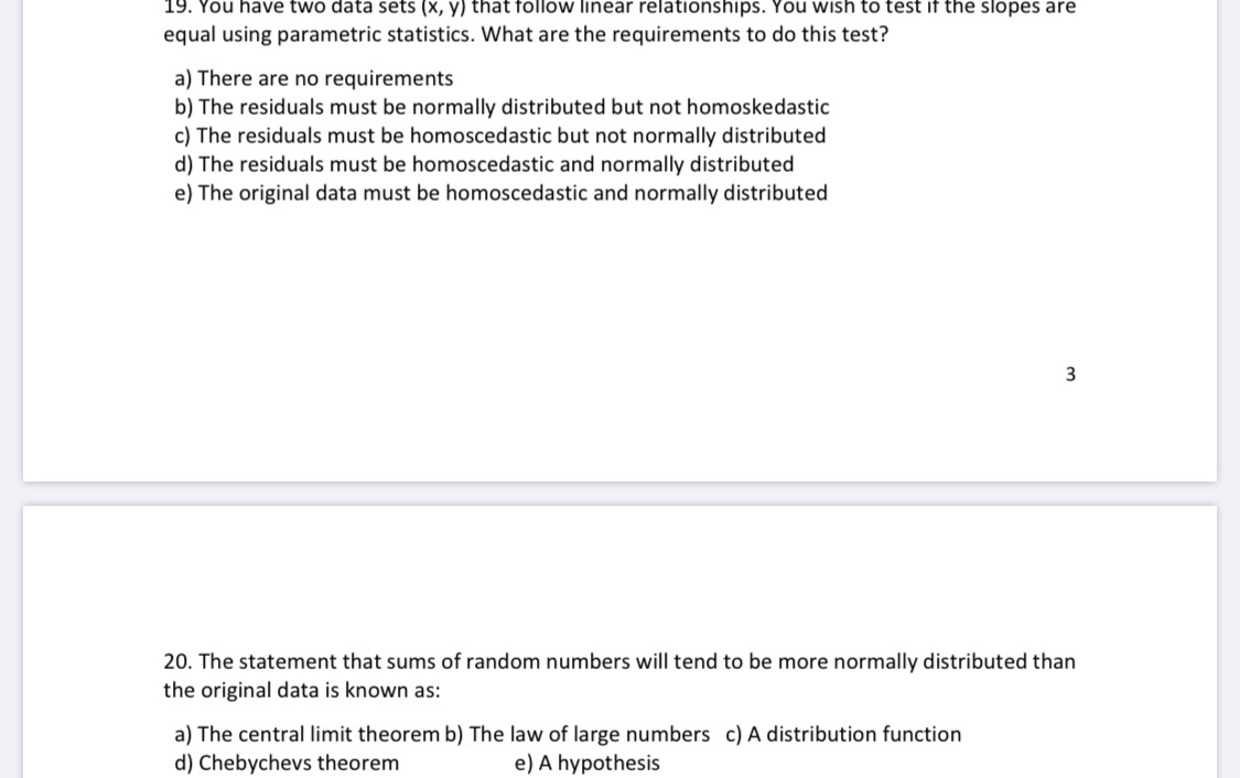 Solved 19 You Have Two Data Sets X Y That Follow Linear 