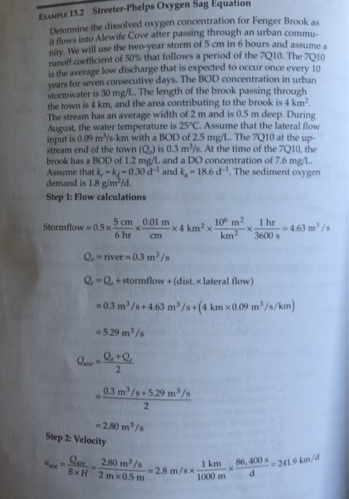 ExAMPLE 15.2 Streeter-Phelps Oxygen Sag Equation | Chegg.com