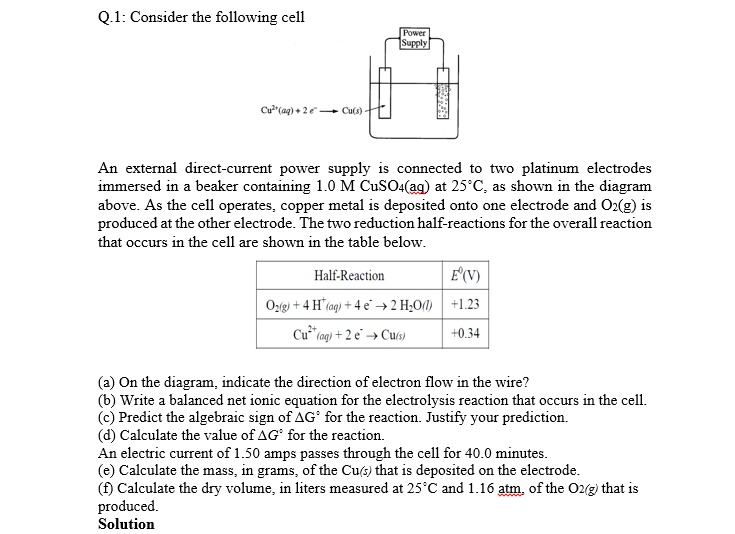 Solved Q.1: Consider the following cell Power Supply Cu(aq) | Chegg.com