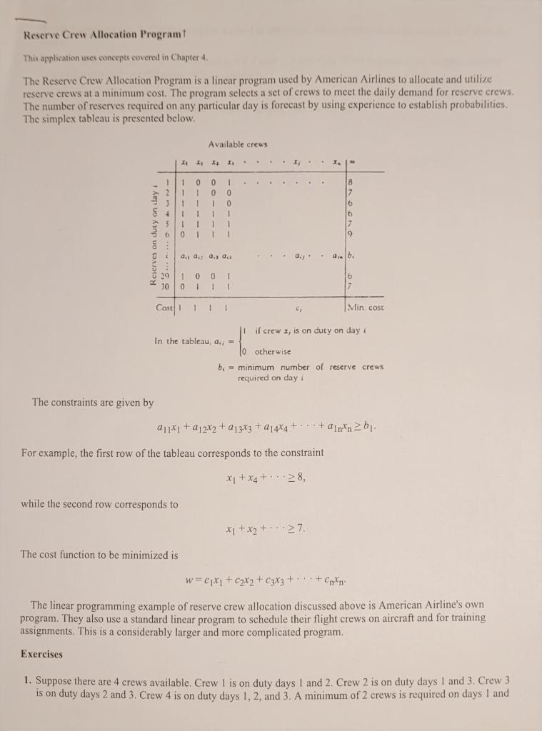 Reserve Crew Allocation Program ↑ This application | Chegg.com
