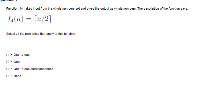 Solved Function, f4, takes input from the whole numbers set | Chegg.com