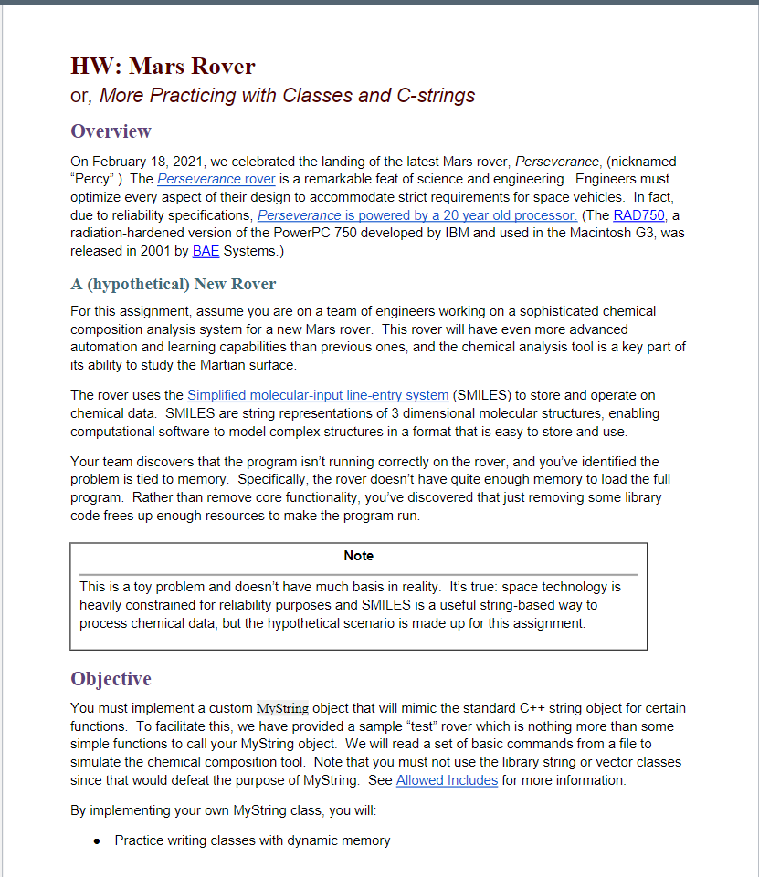 HW: Mars Rover or, More Practicing with Classes and | Chegg.com