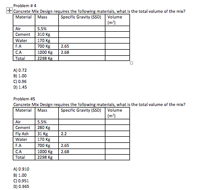 Solved Problema 4 + Concrete Mix Design requires the | Chegg.com