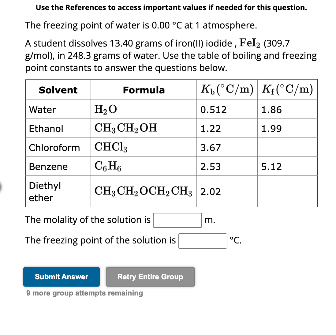Solved Boiling Point Elevation/Freezing Point Depression | Chegg.com