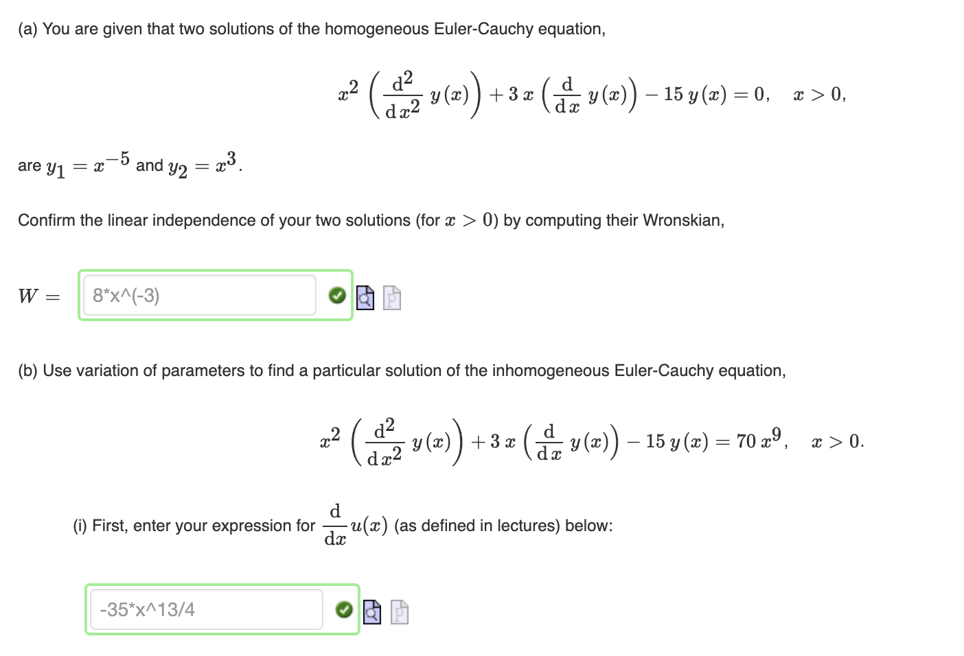 Solved (a) You are given that two solutions of the | Chegg.com