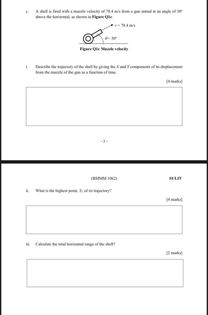 Solved A shell is fired with a muzzle velocity of 78.4 m/s | Chegg.com