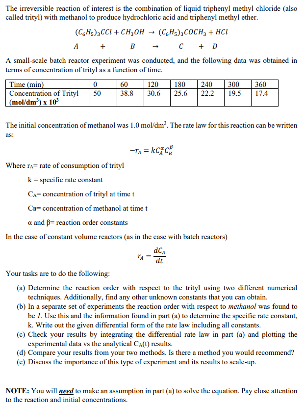 Solved The irreversible reaction of interest is the | Chegg.com