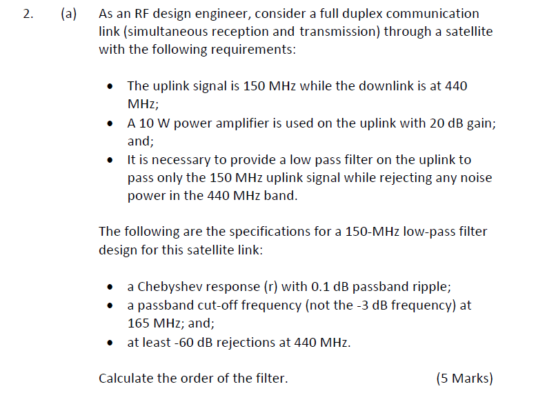 Solved 2. (a) As an RF design engineer, consider a full | Chegg.com