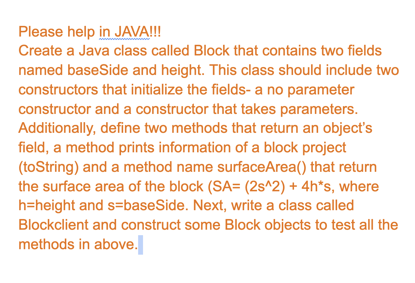 Solved Please help in JAVA!!! Create a Java class called | Chegg.com