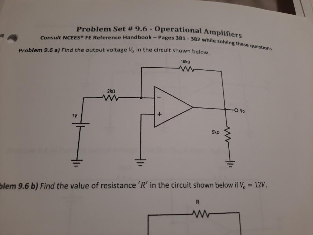Solved Problem Set # 9.6 - Operational Amplifiers Consult | Chegg.com