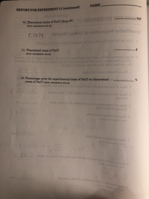 Solved NAME LAB PARTNERIS) REPORT FOR EXPERIMENT 11 DATE | Chegg.com