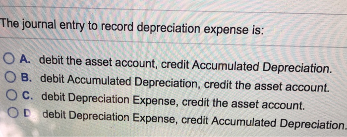 Solved The journal entry to record depreciation expense is: | Chegg.com