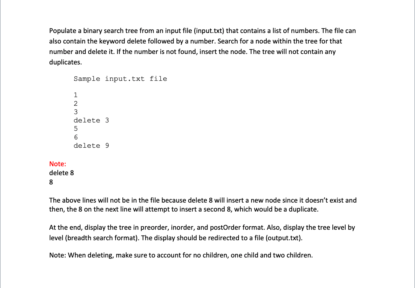 Solved Populate a binary search tree from an input file | Chegg.com