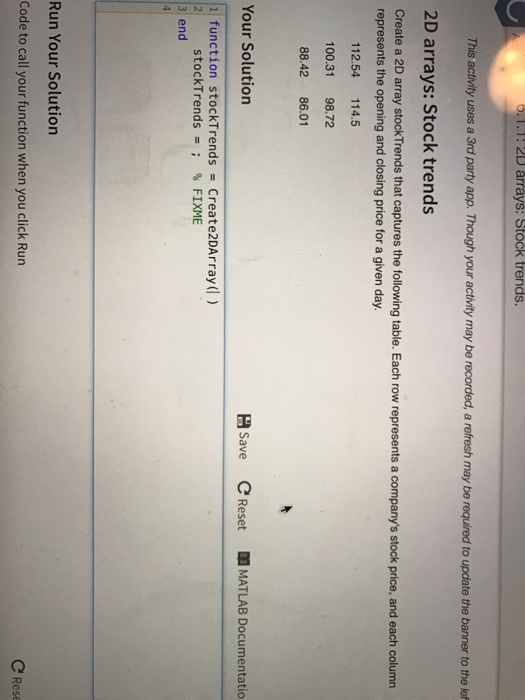 Solved Create a 2D array stockTrends that captures the | Chegg.com