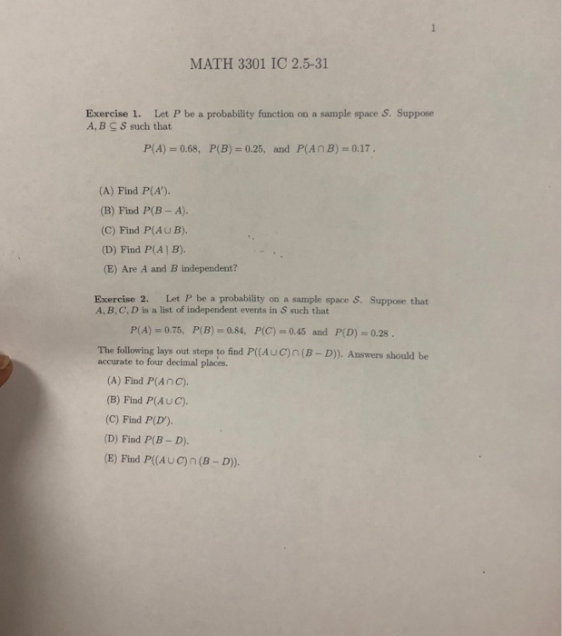 Solved MATH 3301 IC 2.5-31 Exercise 1. Let P be a | Chegg.com