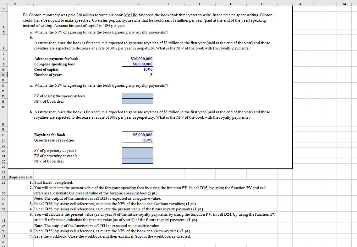 Solved Assignment strictly asks to only use EXCEL formulas | Chegg.com