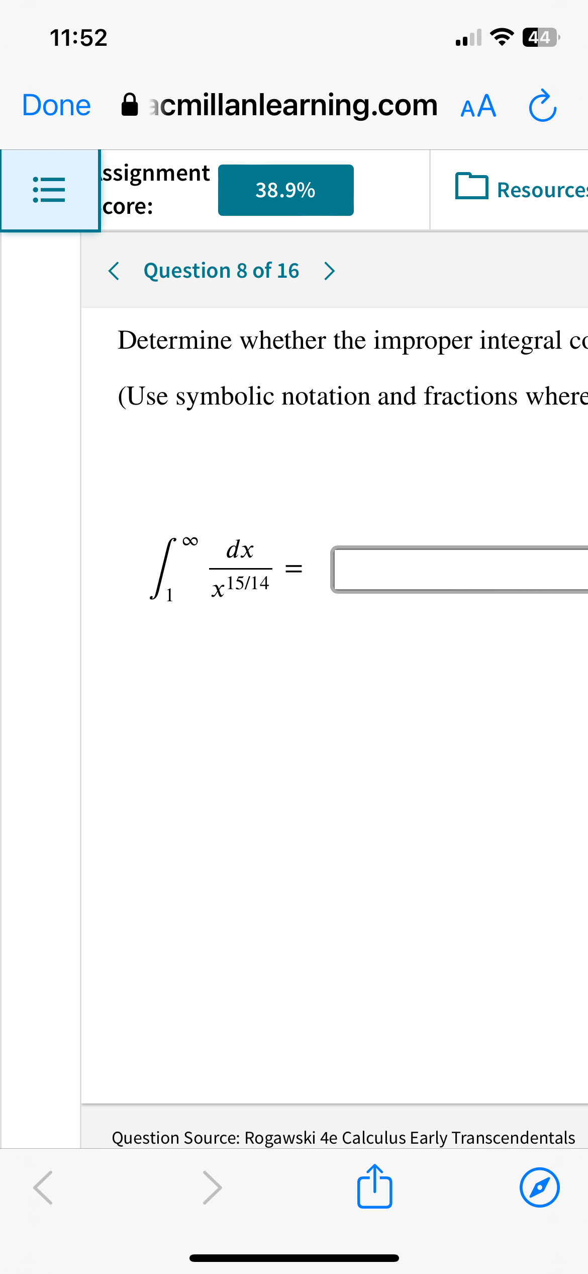 Solved Determine whether the improper integral c(Use | Chegg.com