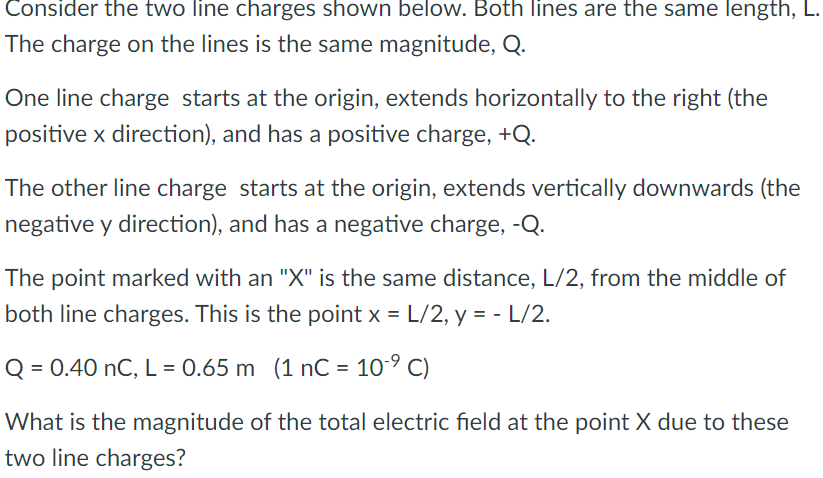 Solved Consider the two line charges shown below. Both lines | Chegg.com