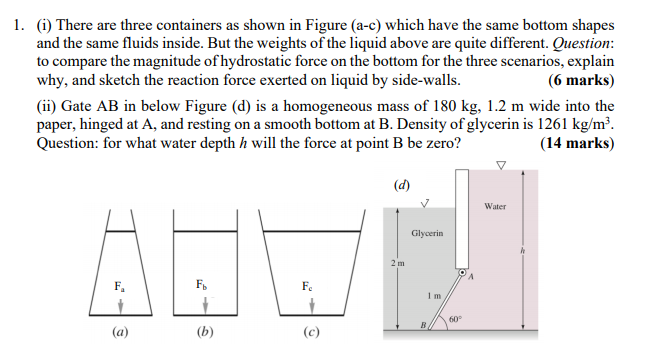 Solved 1. (1) There are three containers as shown in Figure | Chegg.com