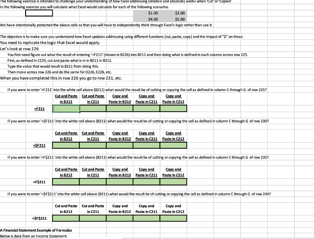 A Financial Statement Example of Formulas Below is | Chegg.com