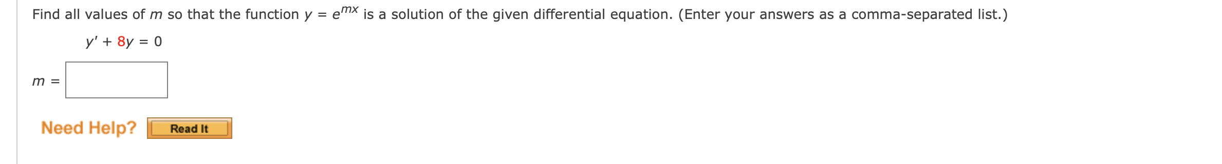 Solved Find all values of m so that the function y = emx is | Chegg.com