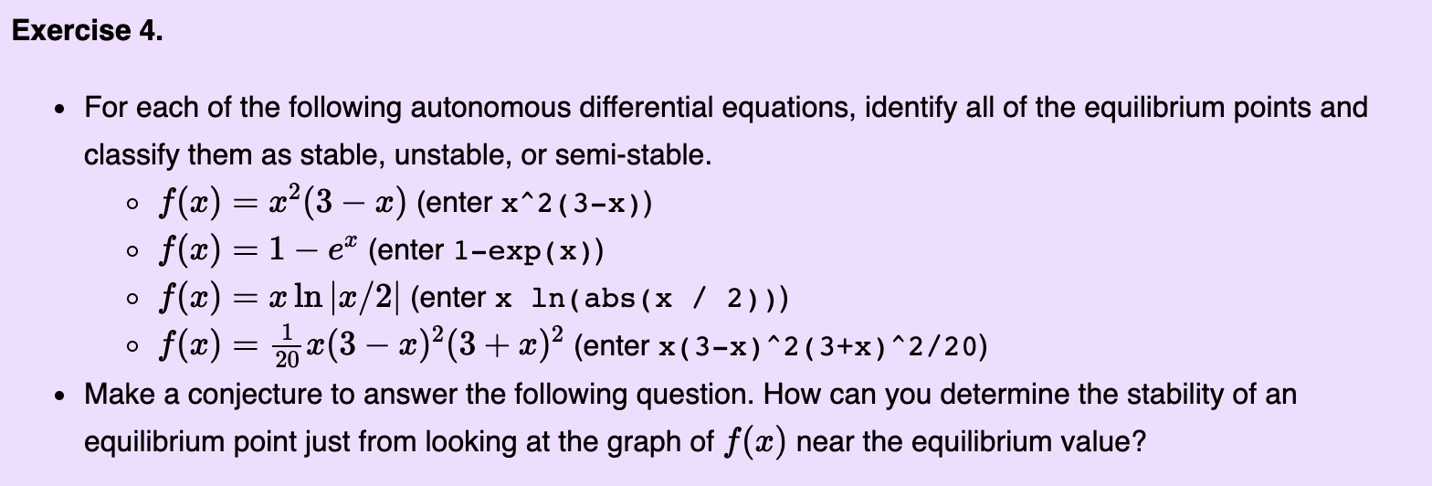 Solved Exercise 4. • For each of the following autonomous | Chegg.com