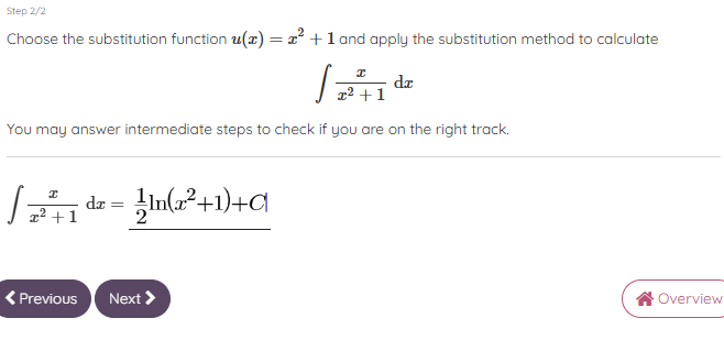 Solved Step 22Choose the substitution function u(x)=x2+1 | Chegg.com