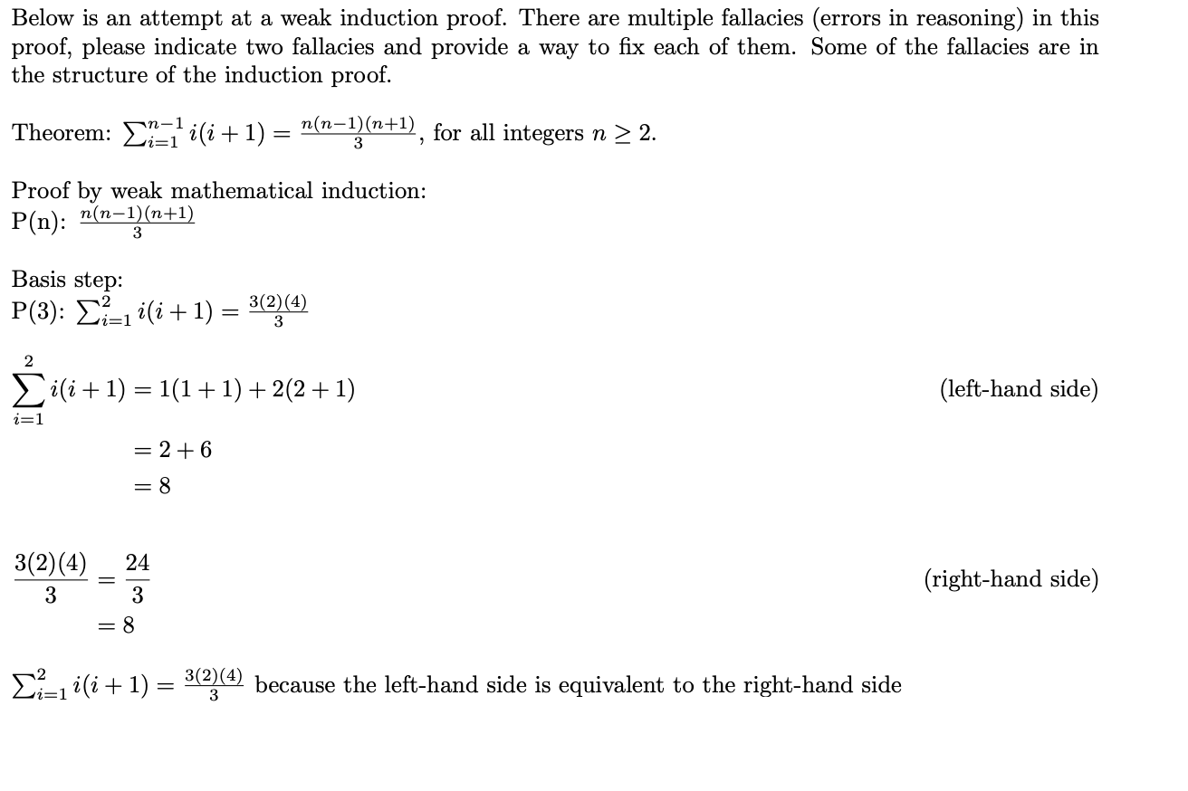 Solved Below is an attempt at a weak induction proof. There | Chegg.com