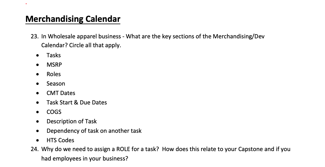 Solved Merchandising Calendar 23. In Wholesale apparel | Chegg.com