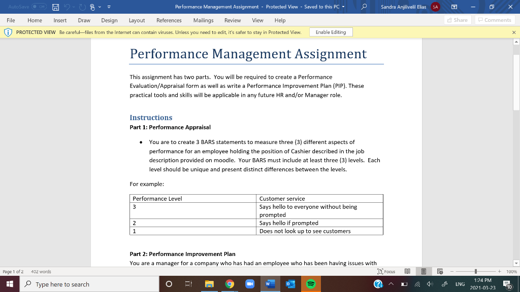 Solved AutoSave Performance Management Assignment - | Chegg.com