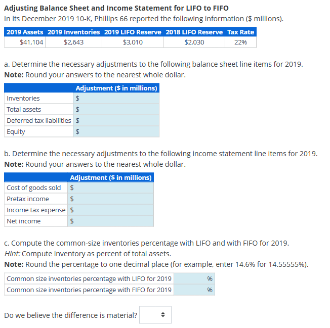 Solved Adjusting Balance Sheet and Income Statement for LIFO | Chegg.com