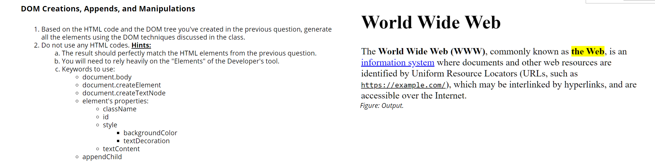 Solved DOM Creations, Appends, and Manipulations World | Chegg.com