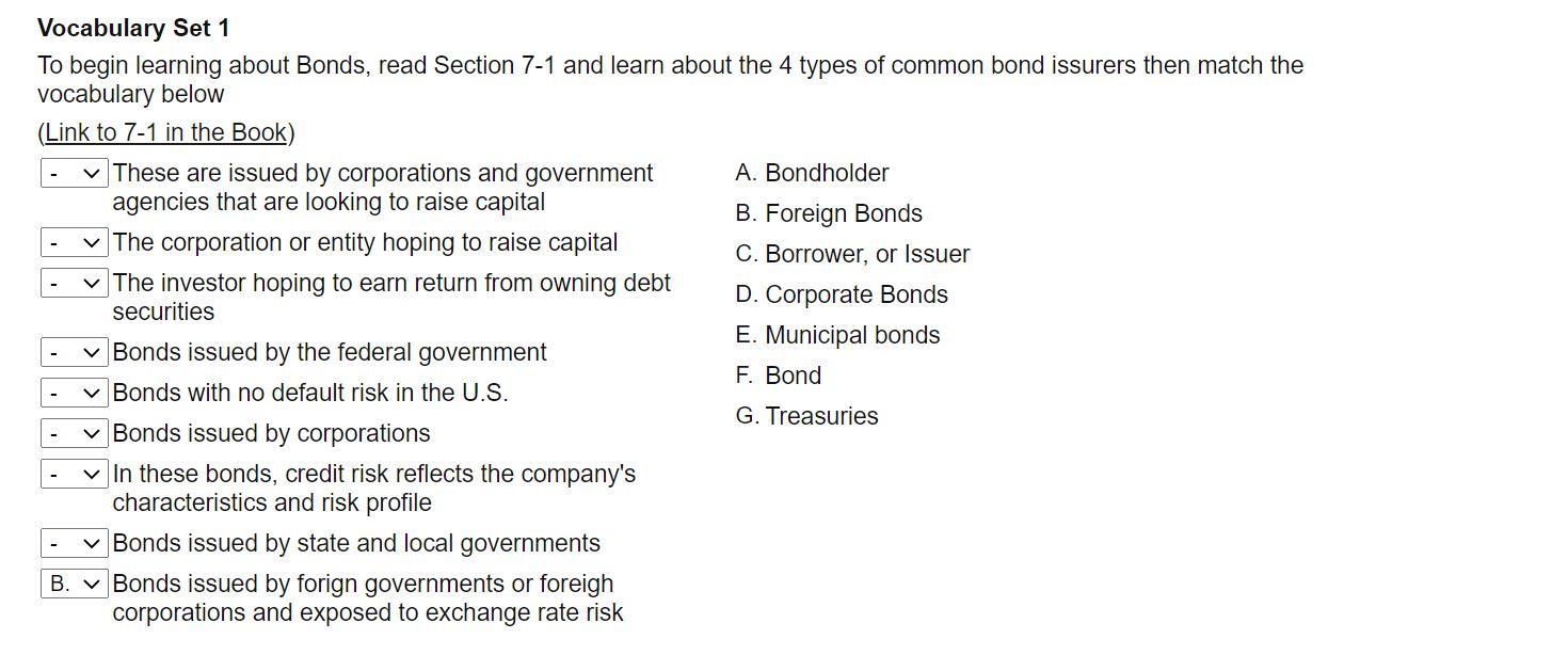 Solved Vocabulary Set 1 To begin learning about Bonds, read | Chegg.com