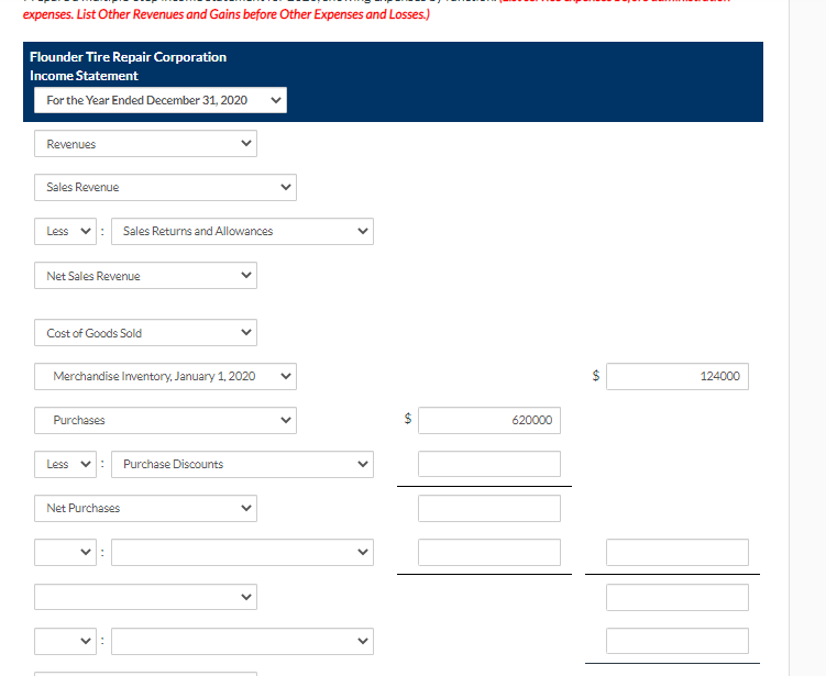 Solved Income statement information for Flounder Tire Repair | Chegg.com