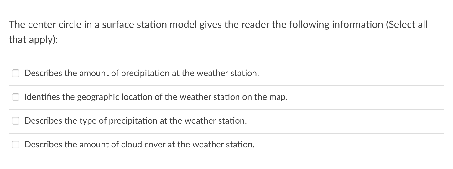 Solved The center circle in a surface station model gives | Chegg.com