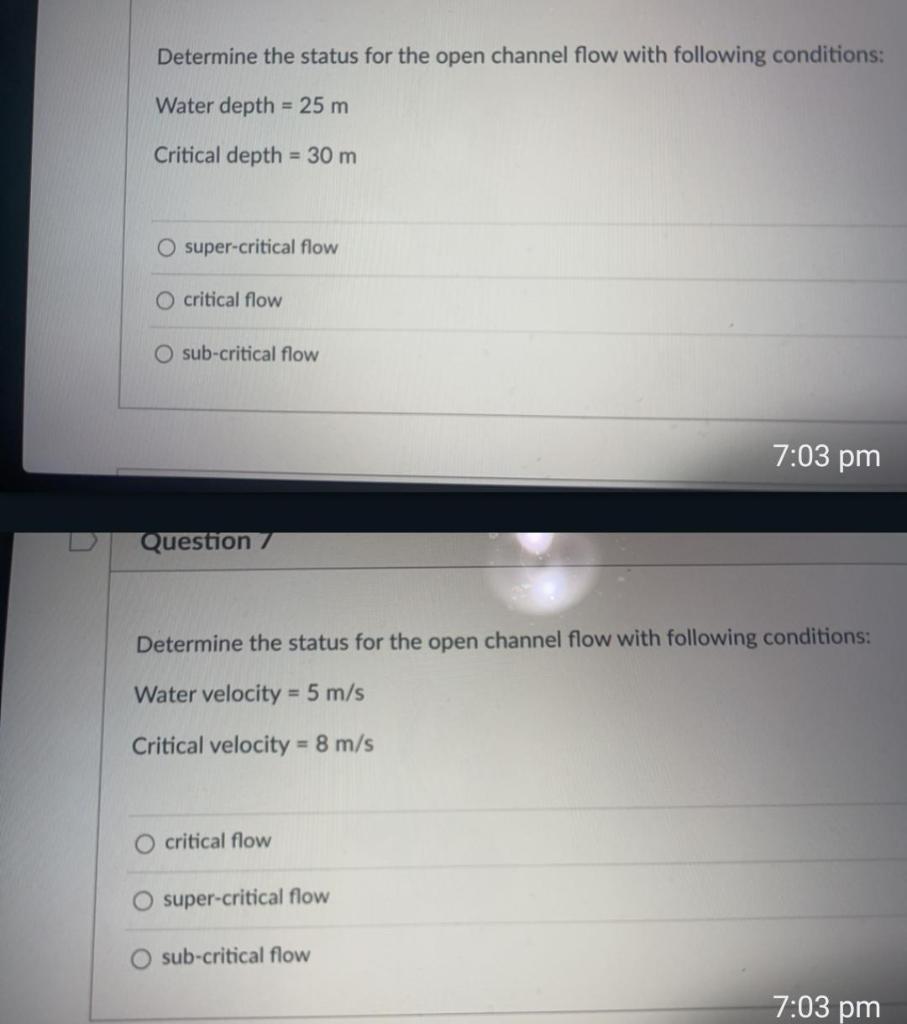Solved Determine the status for the open channel flow with | Chegg.com