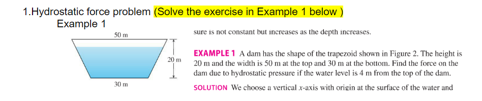 Solved 1.Hydrostatic force problem (Solve the exercise in | Chegg.com