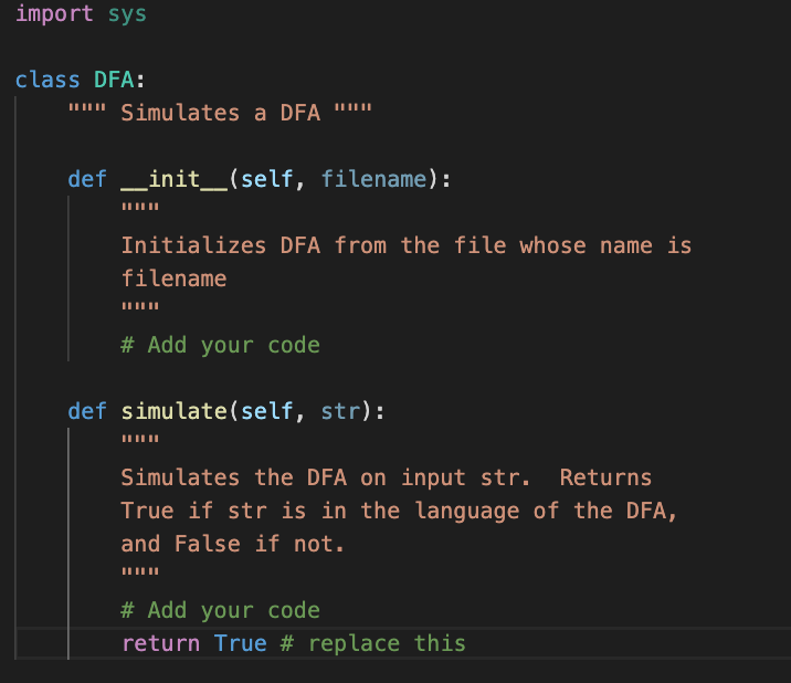 Solved Write a Python program that reads a test DFA | Chegg.com