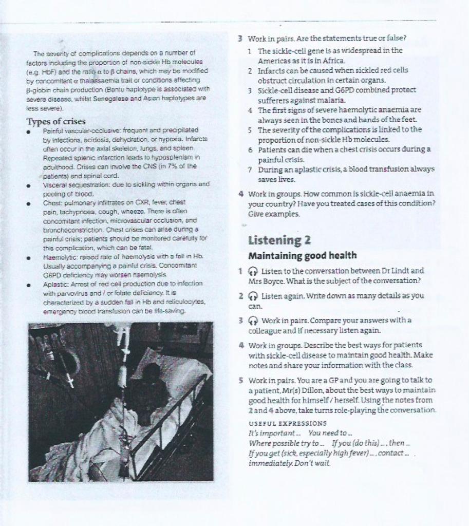 Solved Reading Sickle-cell anaemia 1 Work in groups. Before | Chegg.com