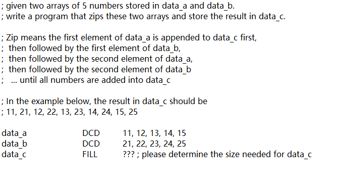 Solved ; given two arrays of 5 numbers stored in data_a and | Chegg.com