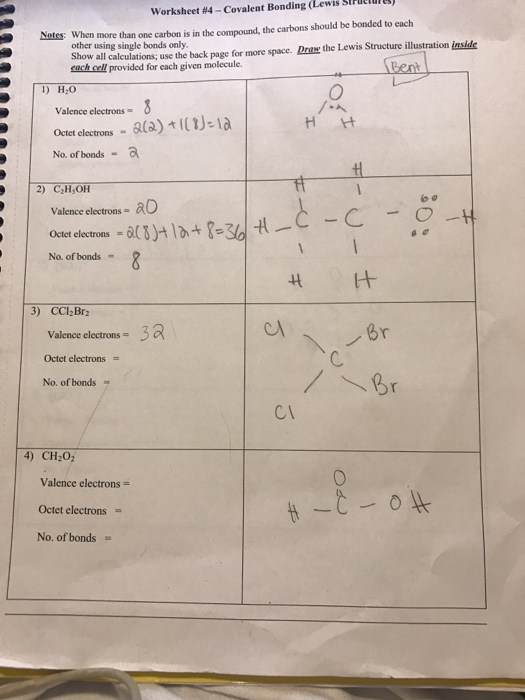 Solved Worksheet A4-Covalent Bonding StruttuiesJ (Lewis | Chegg.com