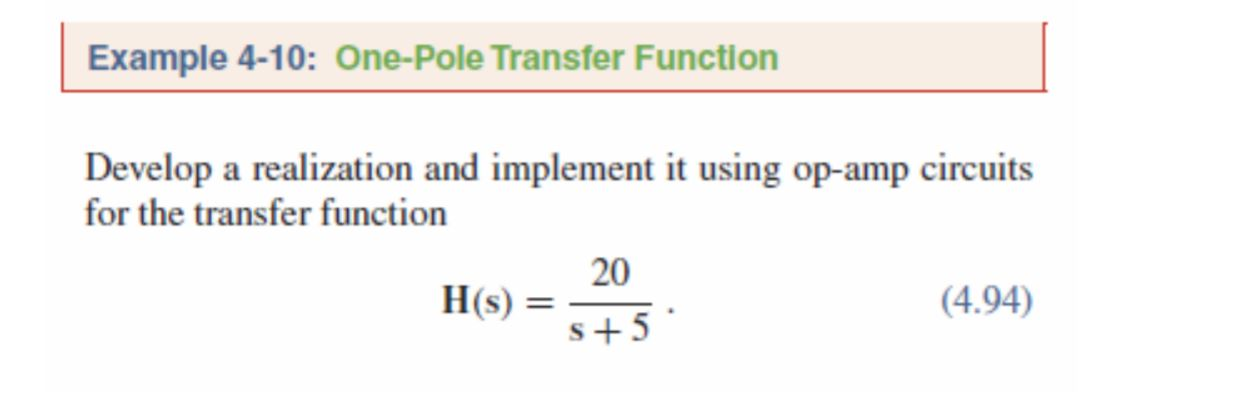 Solved Example 4-10: One-Pole Transfer Function Develop a | Chegg.com