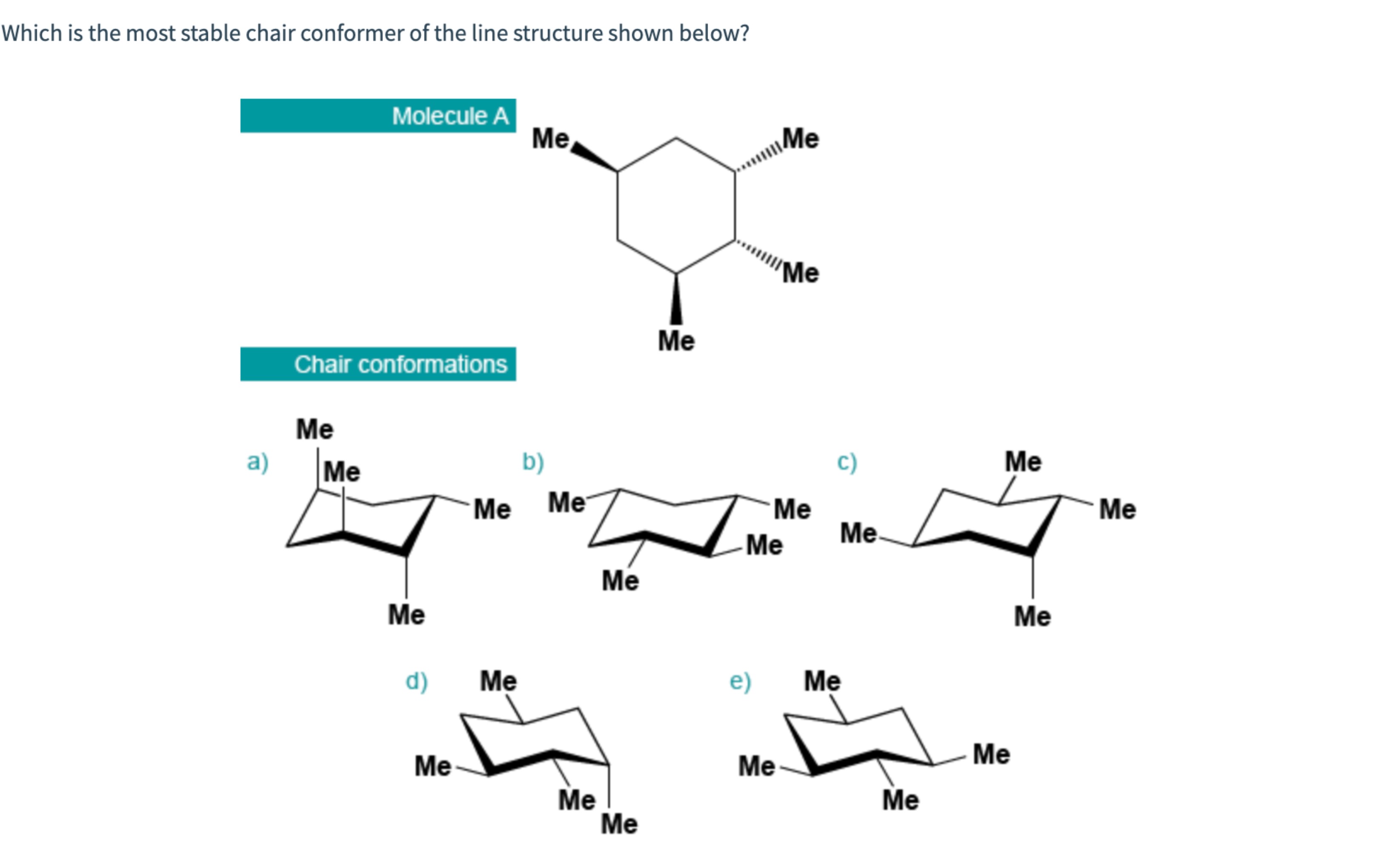 Solved Which is the most stable chair conformer of the line | Chegg.com