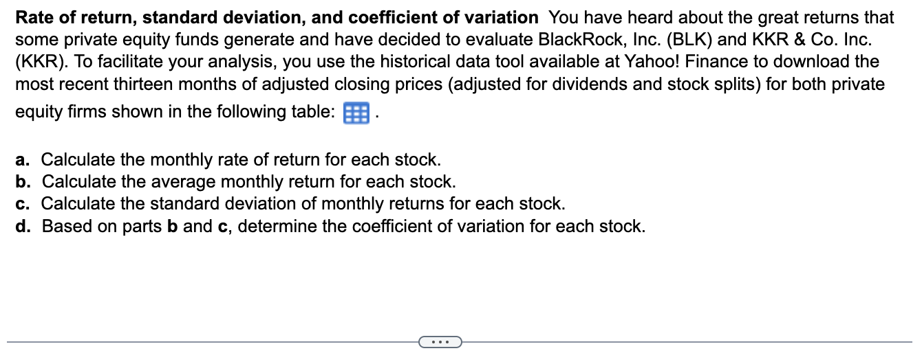 Solved Rate of return, standard deviation, and coefficient | Chegg.com